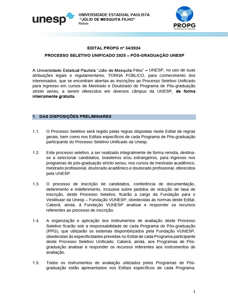 Edital Propg 34.2024 Processoseletivounificado Portugues | PDF