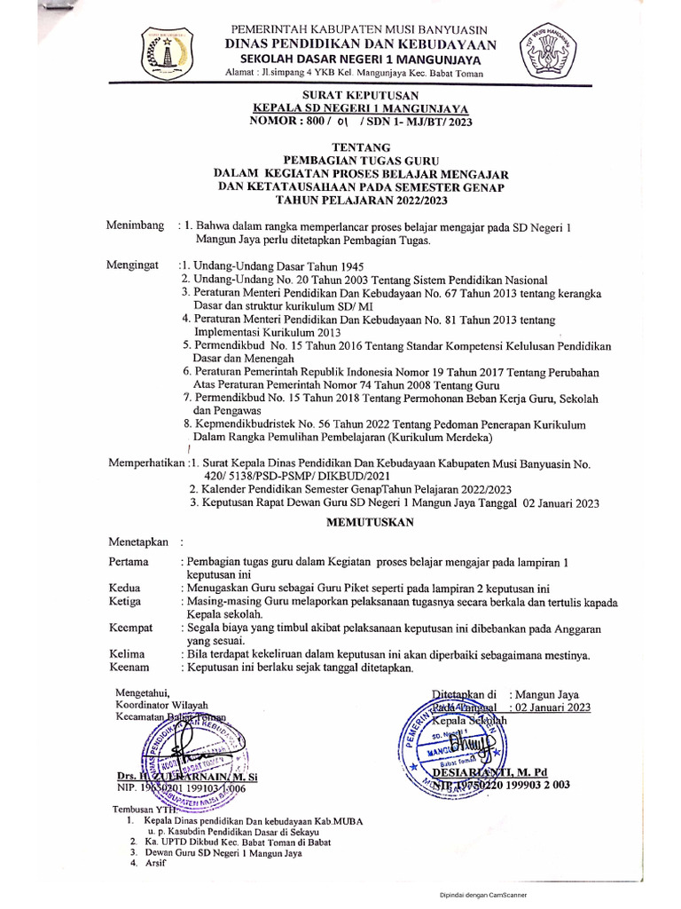 SK Pembagian Tugas Genap 2023 | PDF