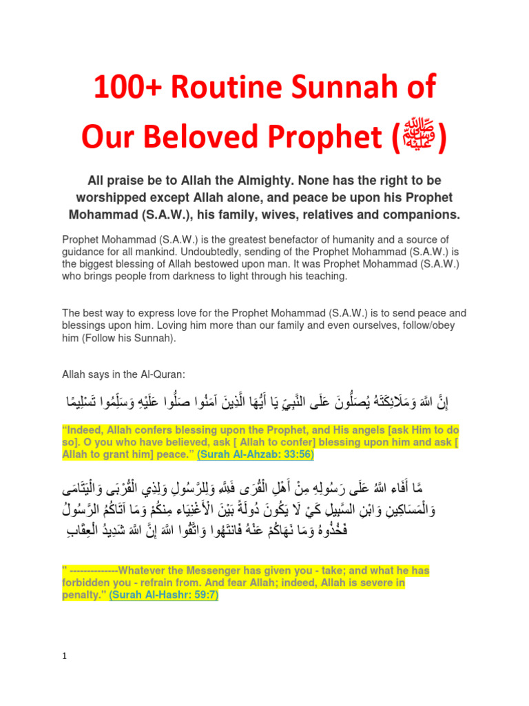 100+ Sunnah Practices of the Prophet | PDF | Sharia | Religion ...
