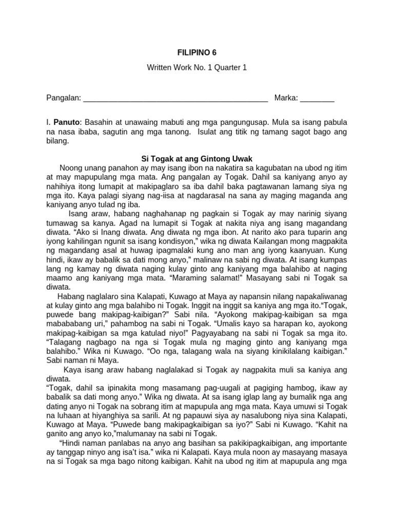 Grade 6 Summative Test in Filipino Modules 1-3 | PDF