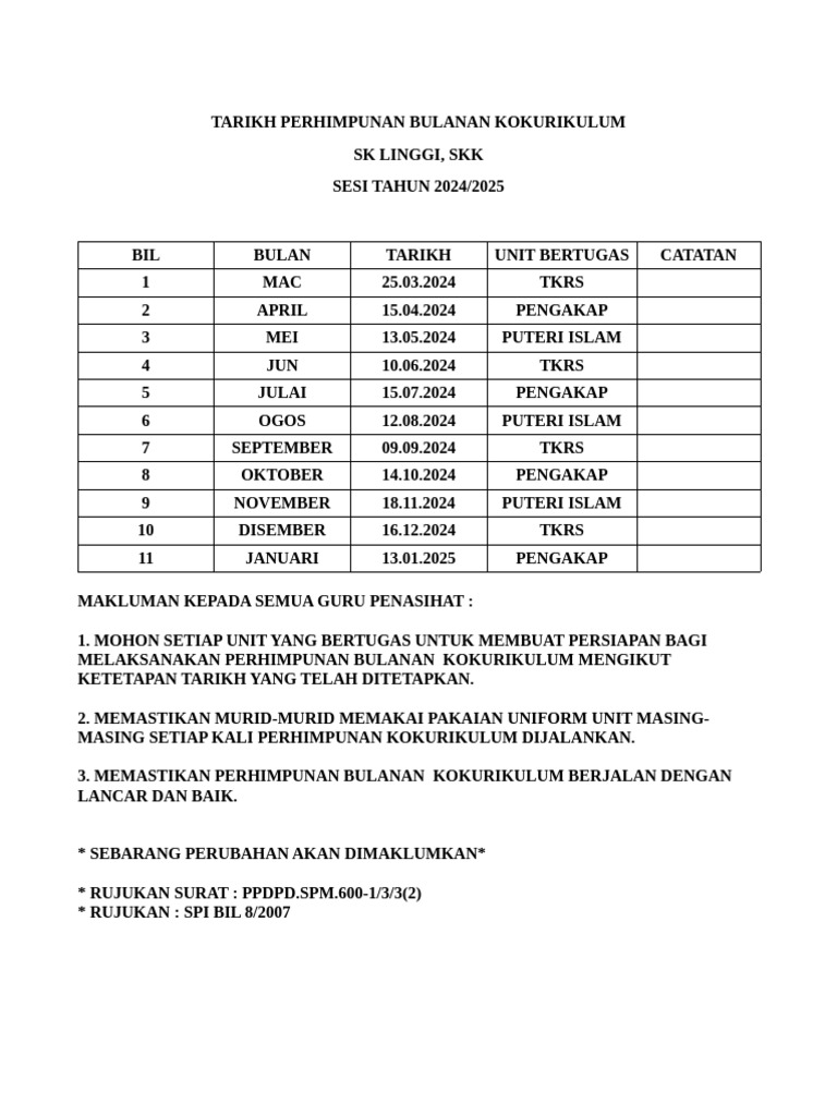 Jadual Perhimpunan Bulanan Koko 2024 | PDF