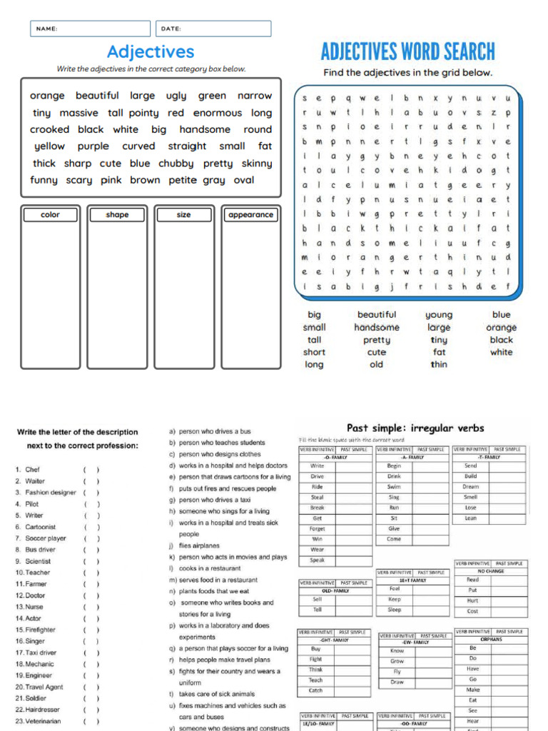 grade 4 adj, jobs, irregular verbs | PDF