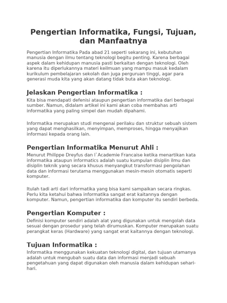 Pengertian Informatika A | PDF