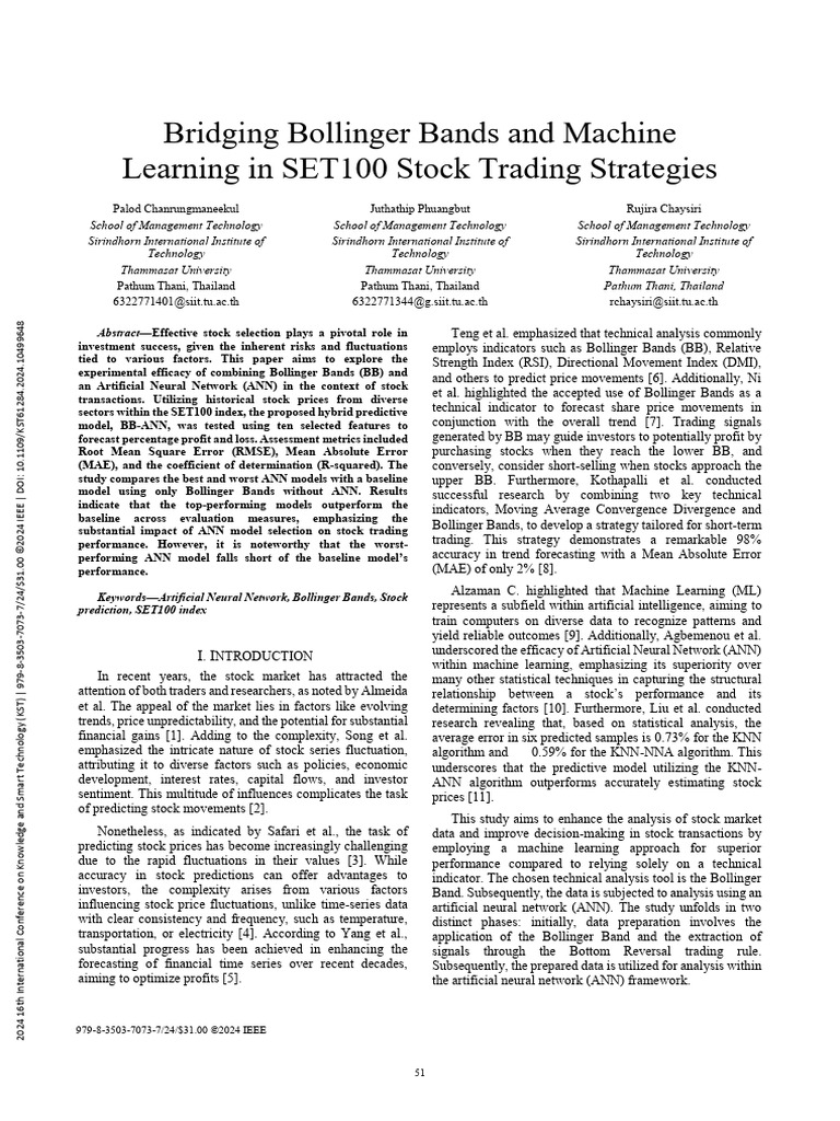 Bridging Bollinger Bands and Machine Learning in SET100 Stock Trading ...