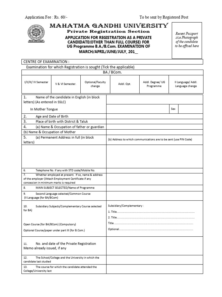 UG Private Registration 2022 Aplication Forms For Non Full Course ...