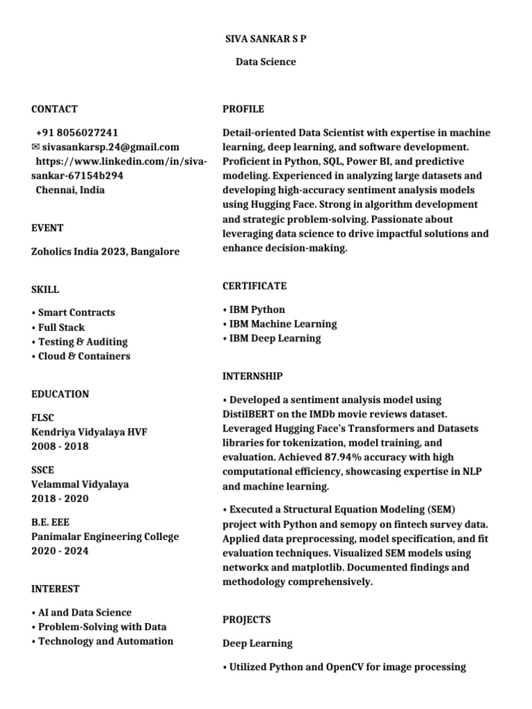 Siva Sankar SP Split Resume | PDF