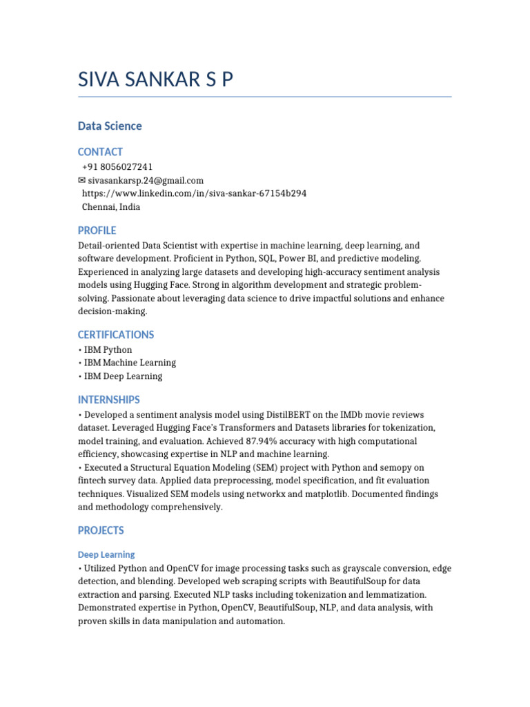 Siva Sankar SP Resume | PDF
