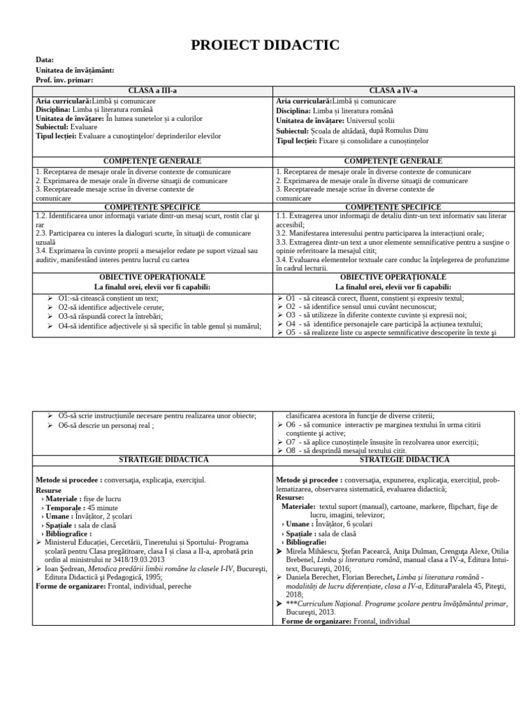 Proiect Didactic LLR Iii - LLR Iv | PDF