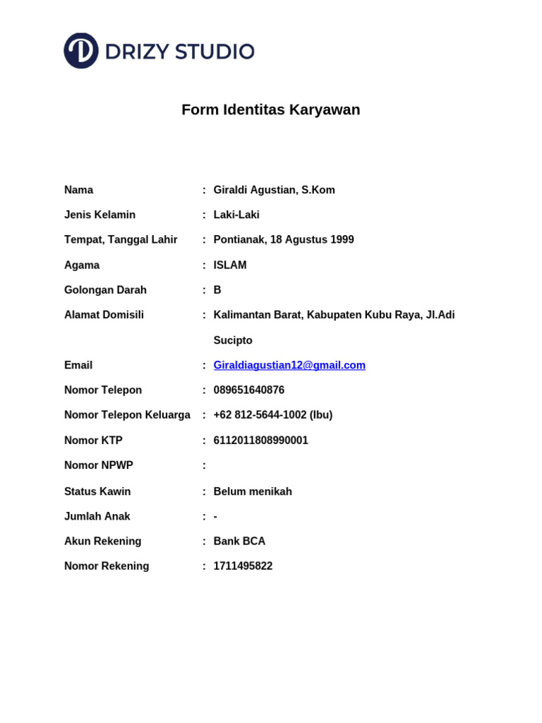 Form Identitas Karyawan | PDF