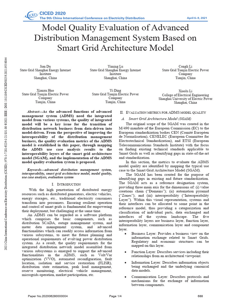 Model Quality Evaluation of Advanced Distribution Management System ...