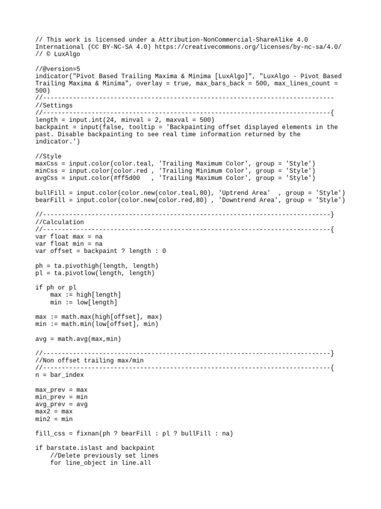 Pivot Based Trailing Maxima & Minima (LuxAlgo) | PDF | Calculus | Teaching Methods & Materials