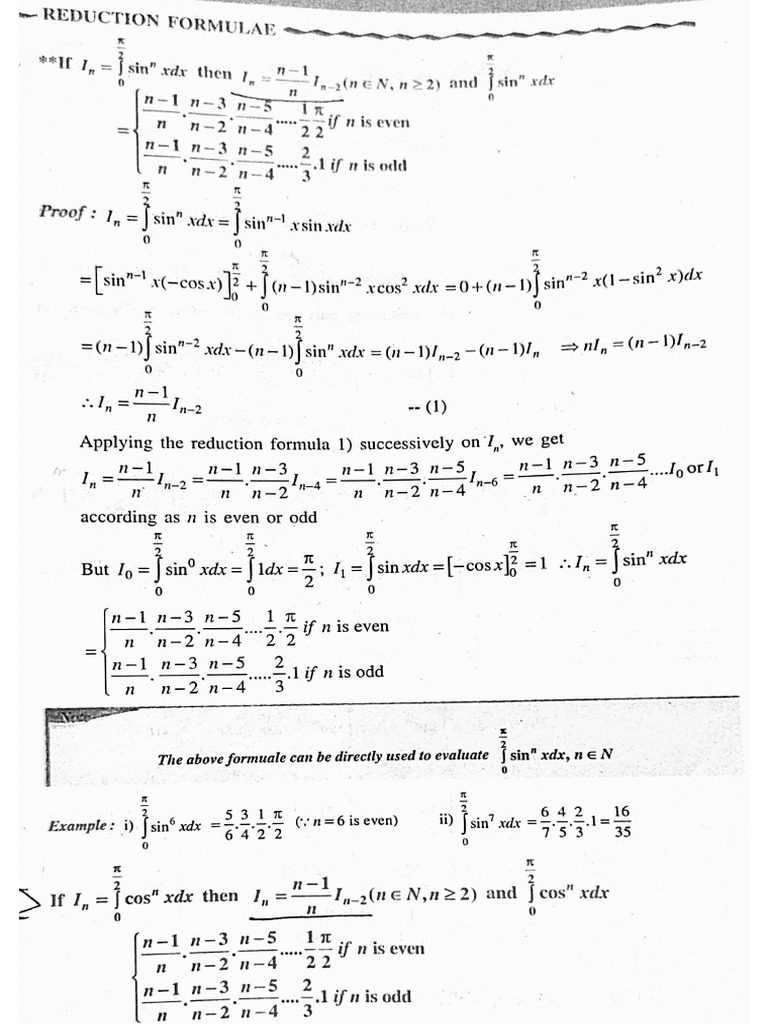 Maths-Reduction Formulas | PDF
