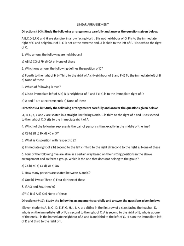 Reasoning - Linear Seating Arangement - Worksheet 001 | PDF | Financial ...