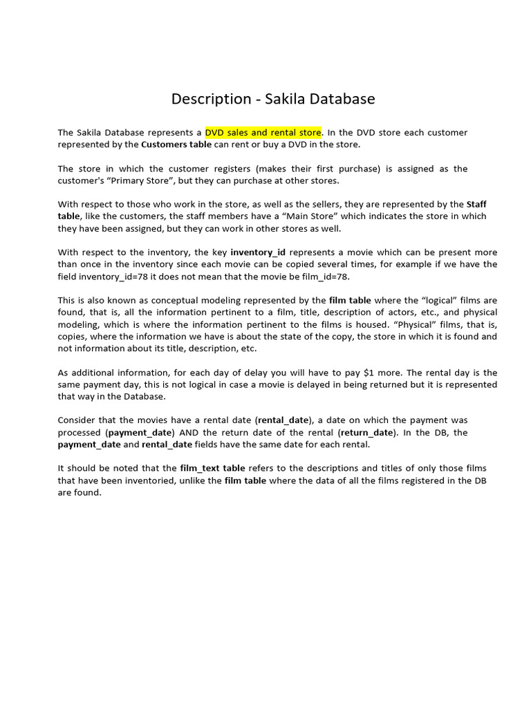 Descripción Sakila (Ingles) | PDF