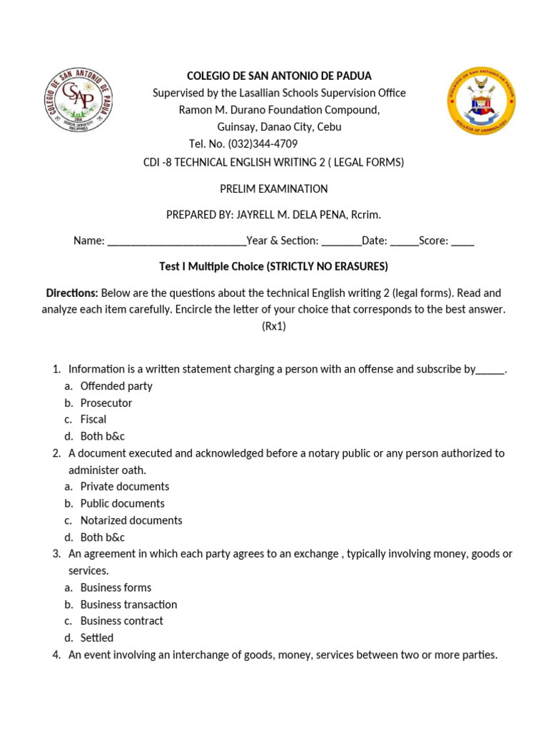 TQ Legal Forms Midterm | PDF