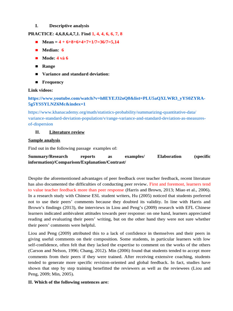 Literature Review & Descriptive Data Analysis. 2024. Practice | PDF