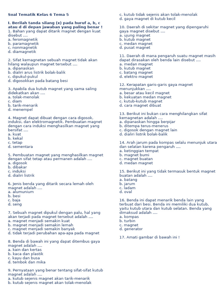 Soal Tematik IPA Kelas 6 Tema 5 | PDF