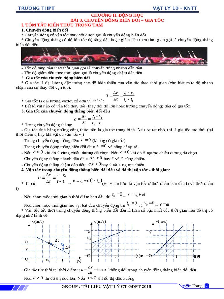 BÀI 08. CHUYỂN ĐỘNG BIẾN ĐỔI. GIA TỐC | PDF