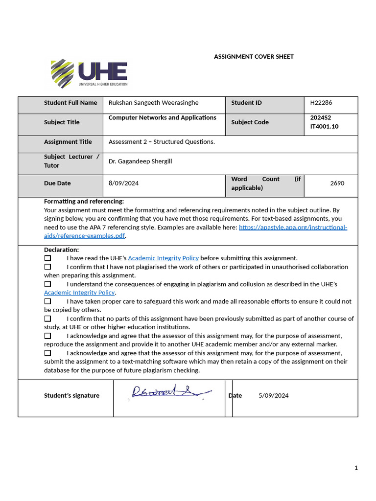 Networking Assignment 2 | PDF