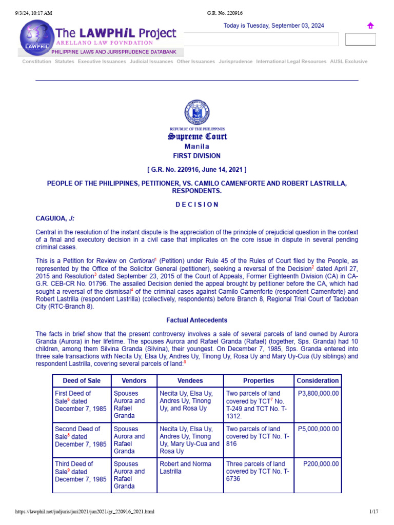 PP v. Camenforte - Prejudicial Question | PDF
