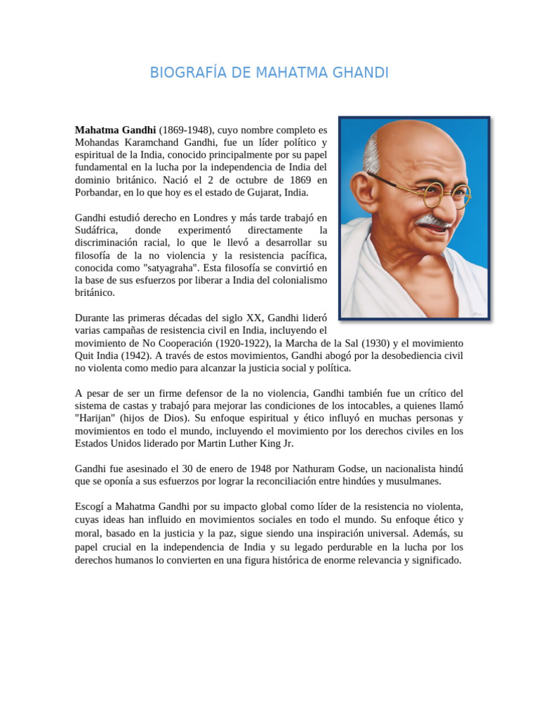 Biografía de Mahatma Ghandi | PDF