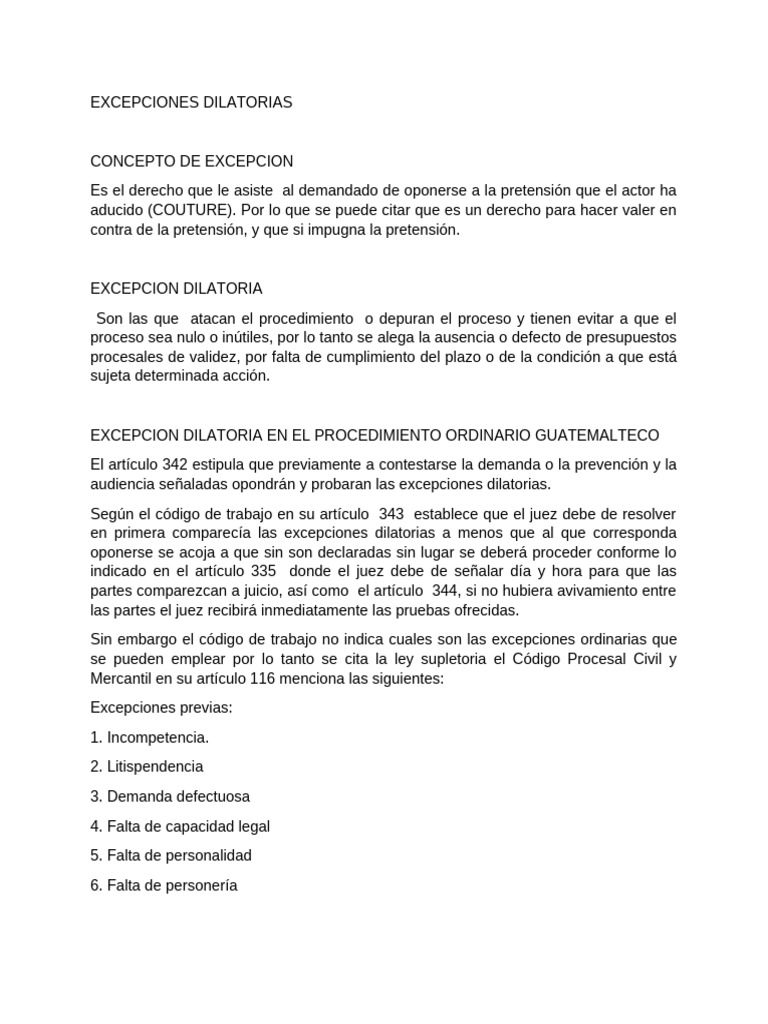 Excepciones Dilatorias | PDF