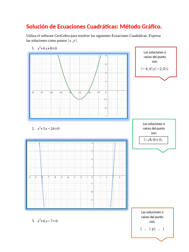 Ejercicio 5.1 Ecuaciones Cuadráticas Método Gráfico Aula Virtual | PDF