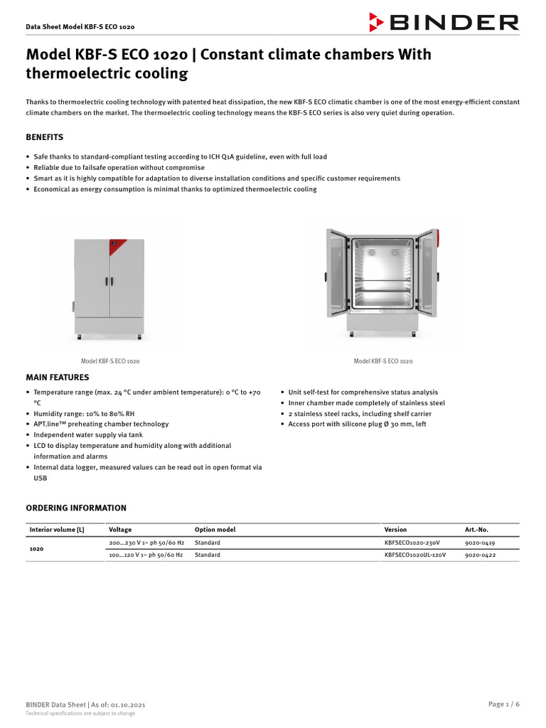 Data Sheet Model KBF-S ECO 1020 (Preview) en | PDF