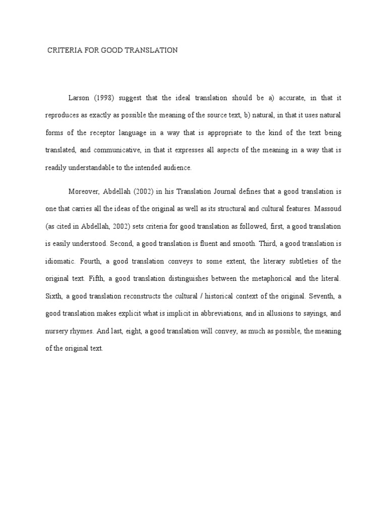 Criteria For Good Translation | PDF