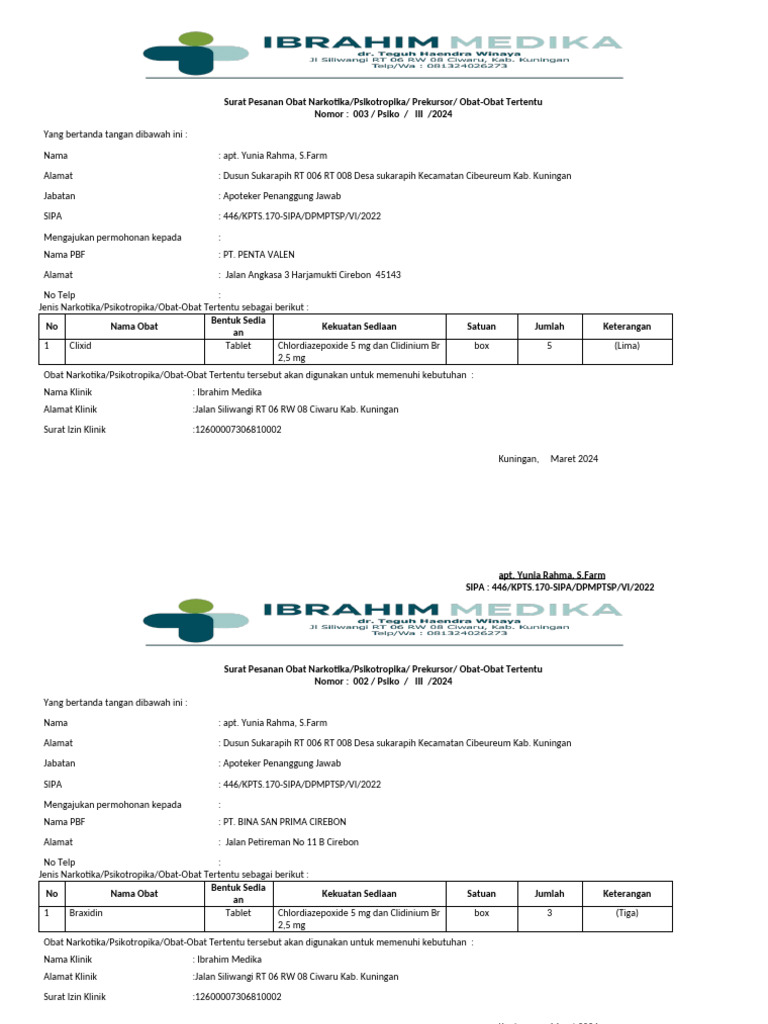 Surat Pesanan Obat Reguler dan NPPO | PDF