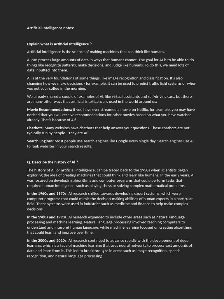 Artificial Intelligence Notes | PDF