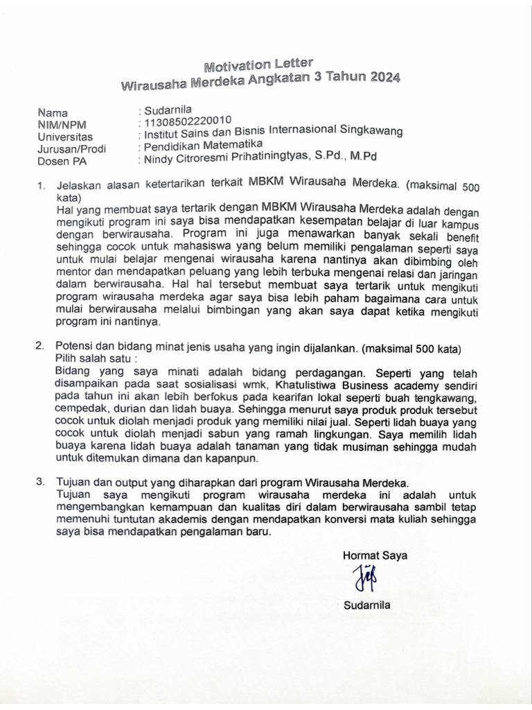 Motivation Letter | PDF