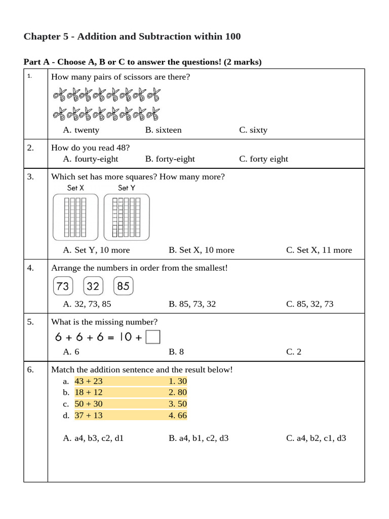 p2 Math - c5 Add Sub To 100 | PDF