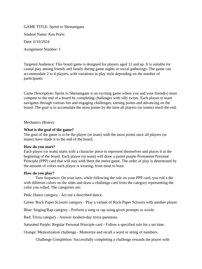Game Design Assignment | PDF