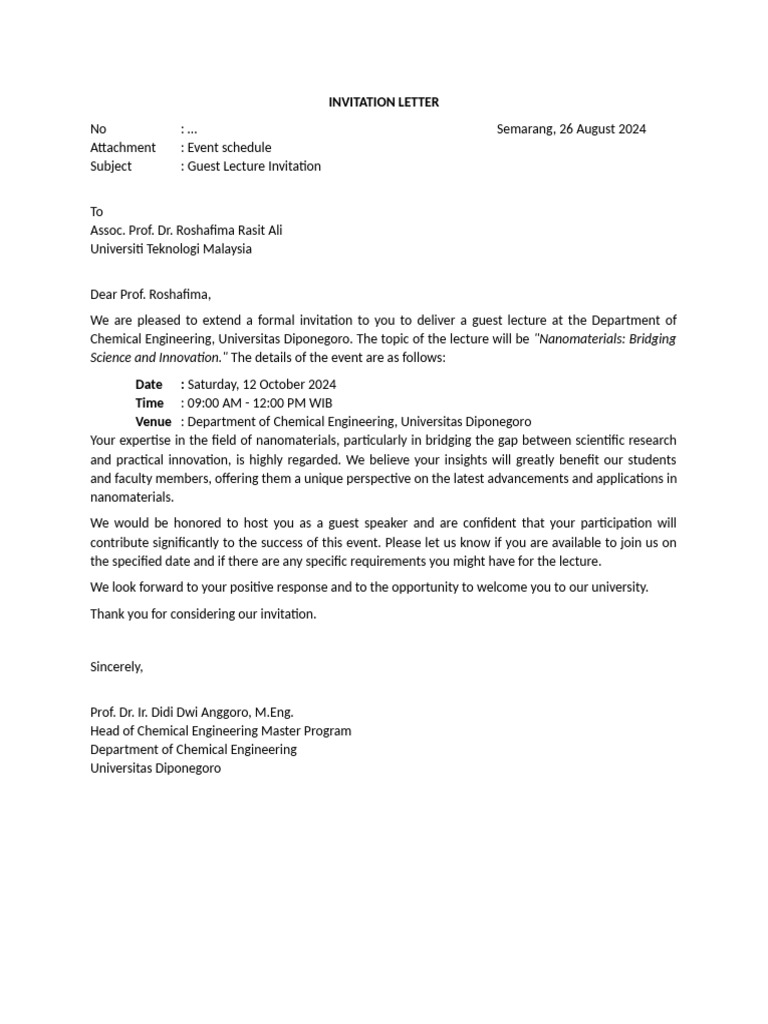 Guest Lecture Invitation letter draft | PDF