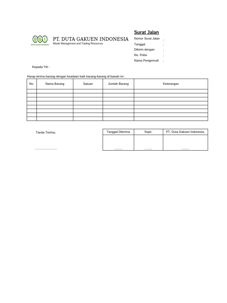Template Contoh Surat Jalan | PDF