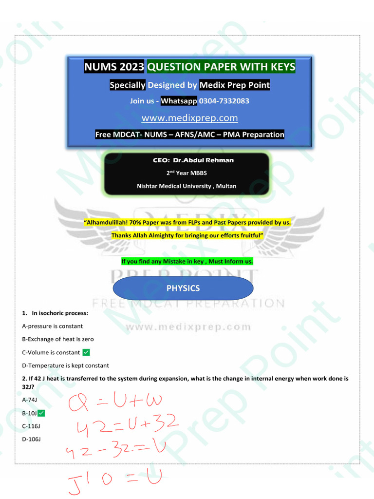 NUMS 2023 with Keys By Medix | PDF