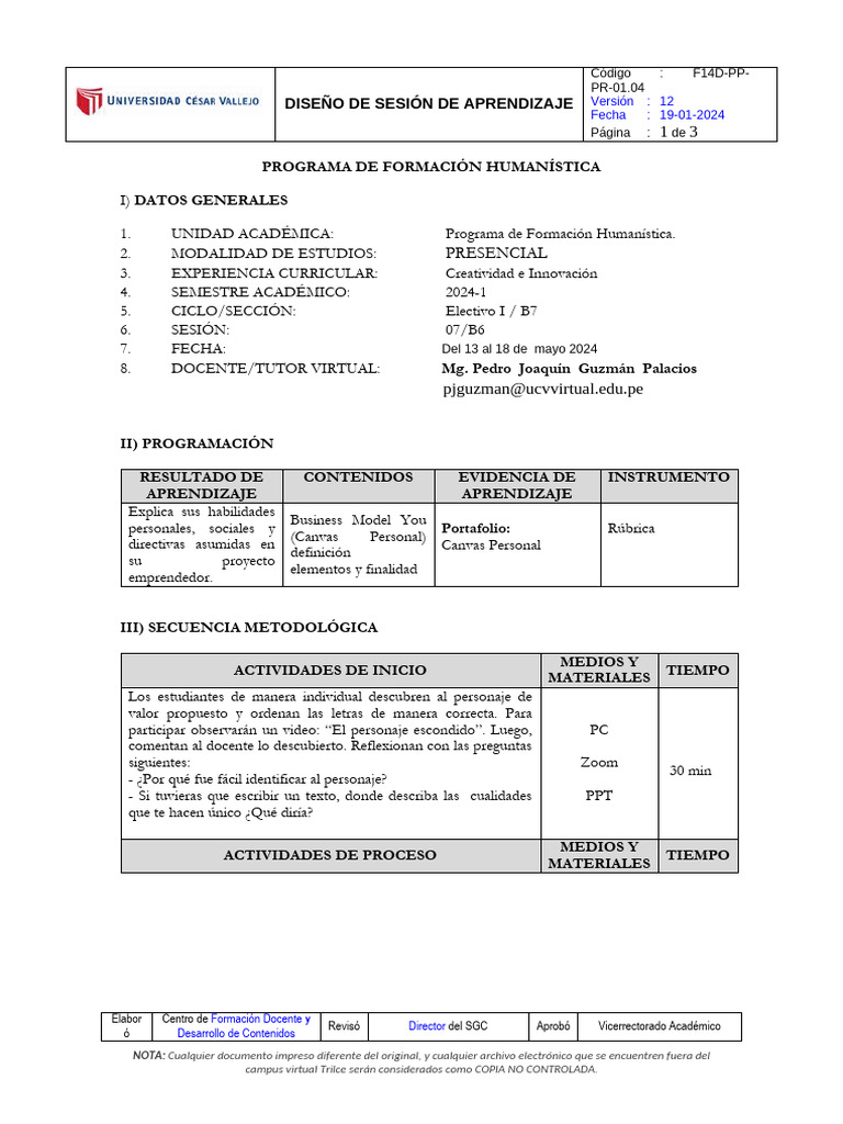 Diseño de Sesión de Aprendizaje 07 | PDF