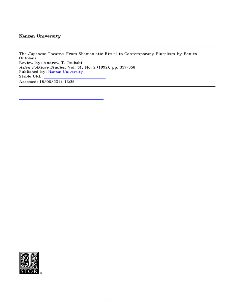 The Japanese Theatre - From Shamanistic Ritual To Contemporary Pluralismby Benito Ortolani ...