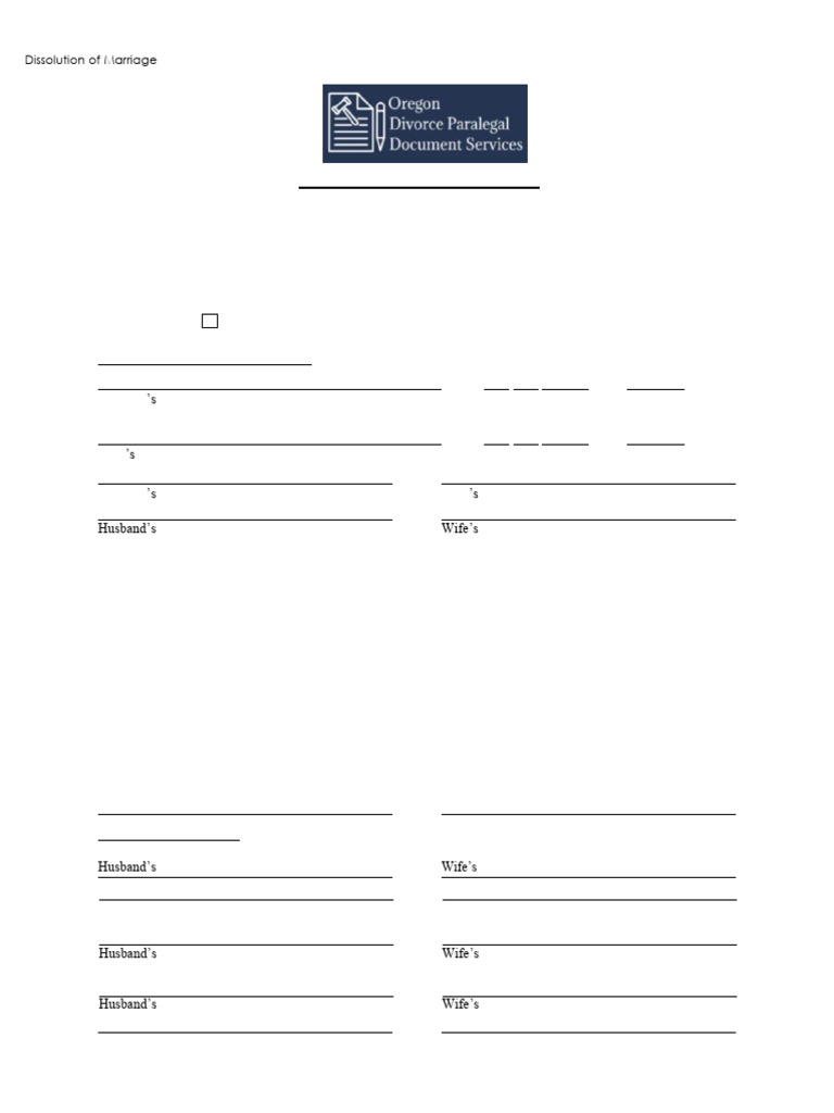 Dissolution of Marriage Intake Form - Fillable Form | PDF | Equity ...