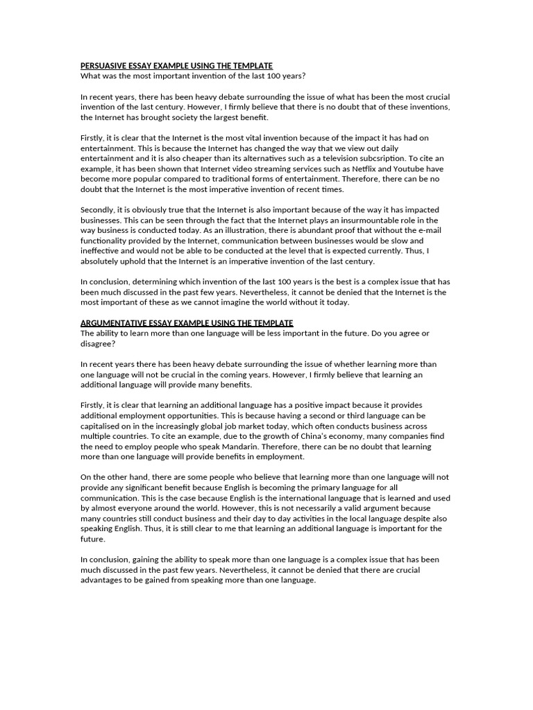 Essay Examples Using Template | PDF