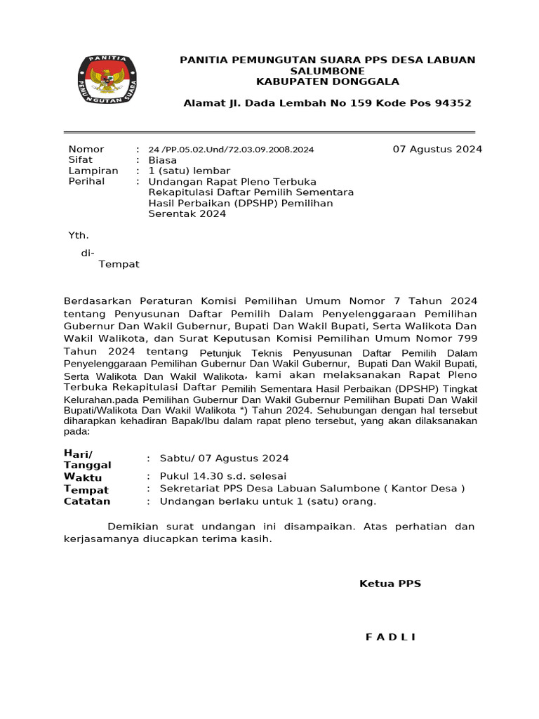 03 Draft Undangan DPSHP PPS_PPK | PDF