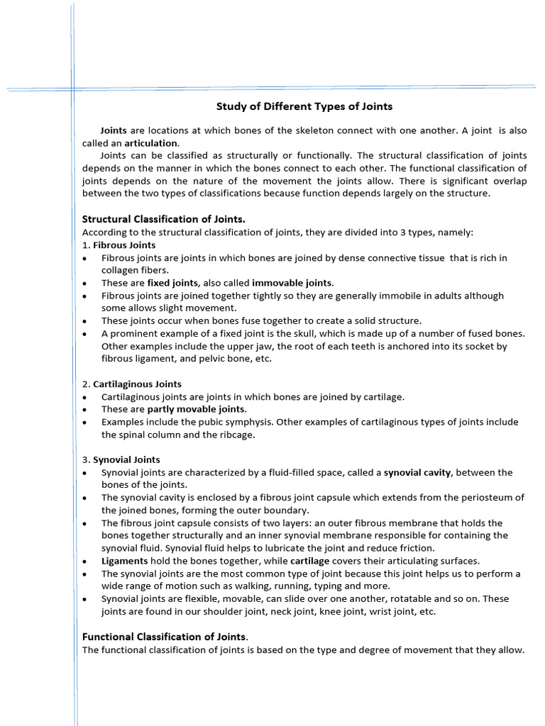 G11 - Bio - Pract - Study of Different Types of Joints | PDF | Joint | Connective Tissue
