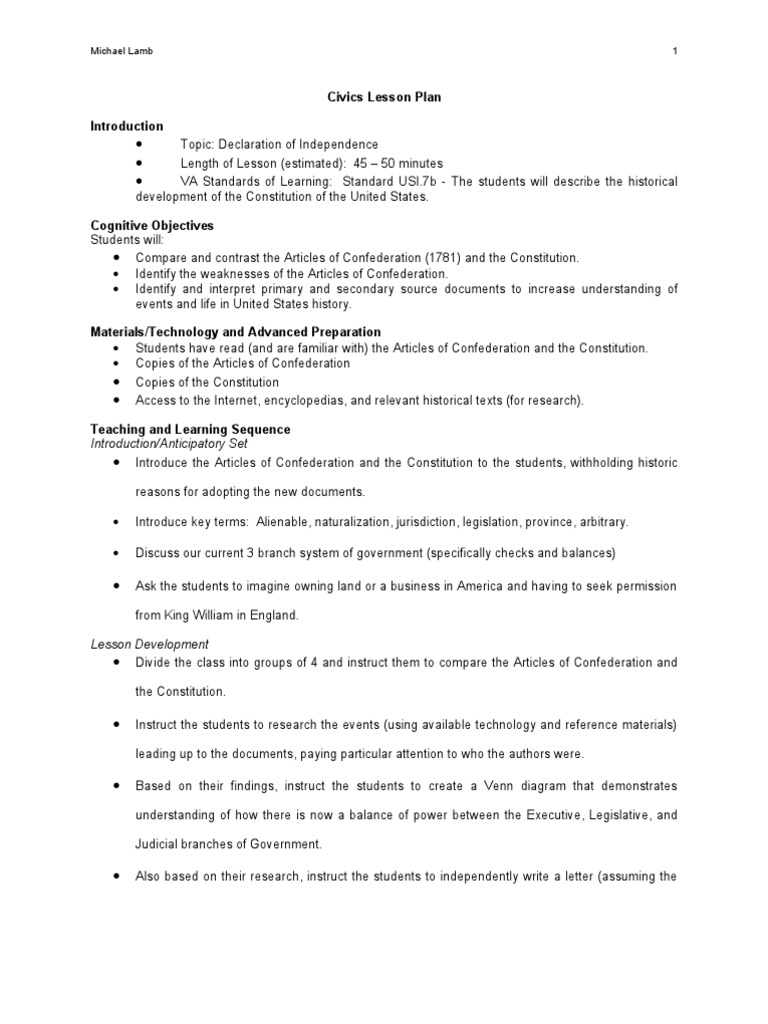 Civics USI.7b Lesson Revised9 2 | PDF | United States Constitution ...