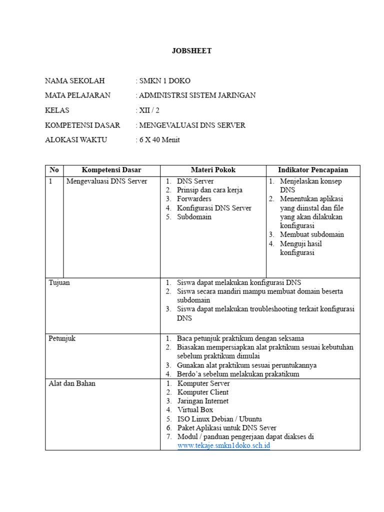 Jobsheet DNS Server 1 | PDF