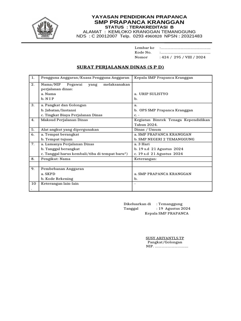 FORMAT SPPD PAK LIS REVISI | PDF