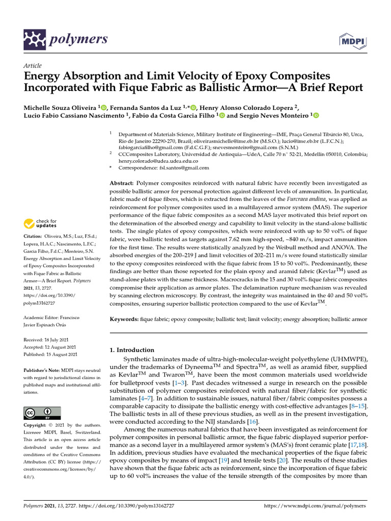 Energy Absorption and Limit Velocity of Epoxy Composites Incorporated ...