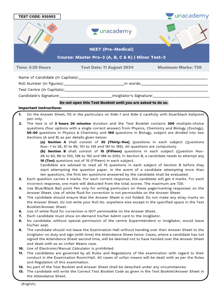 Minor Test 2 Master Pro 3 ABC&K 11 08 2024 Student | PDF