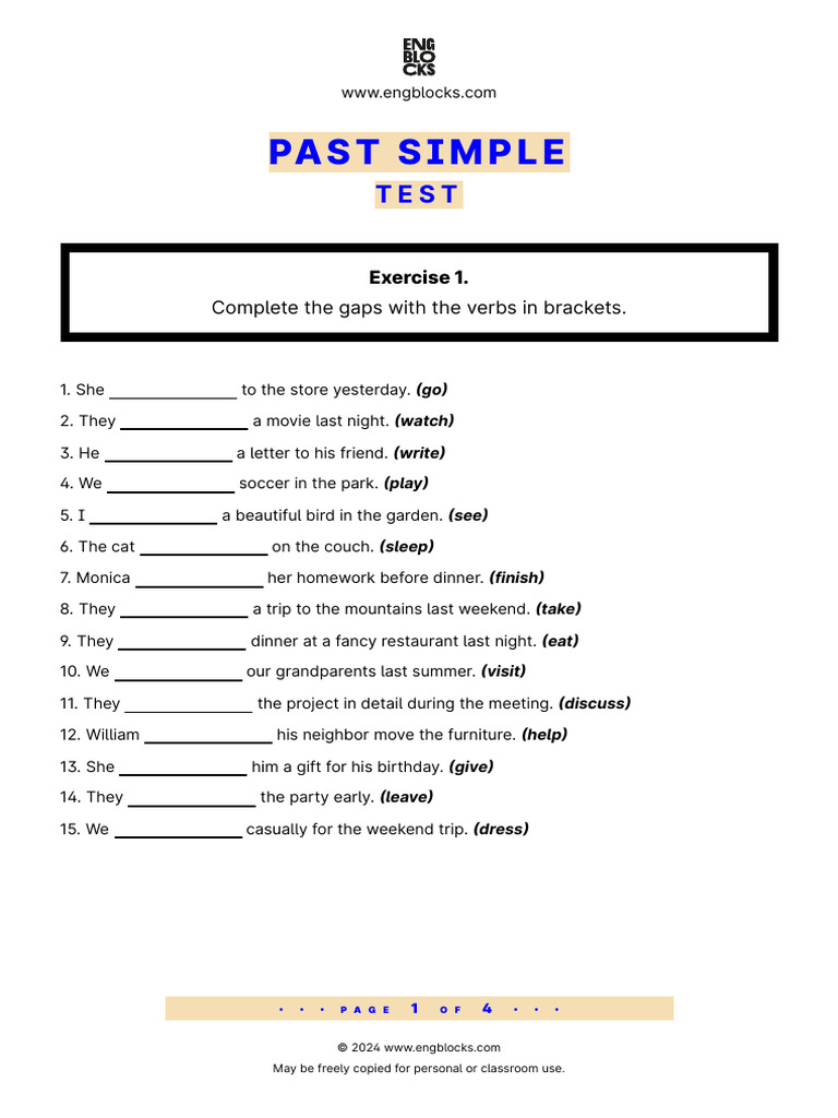 Past Simple Test Worksheet | PDF