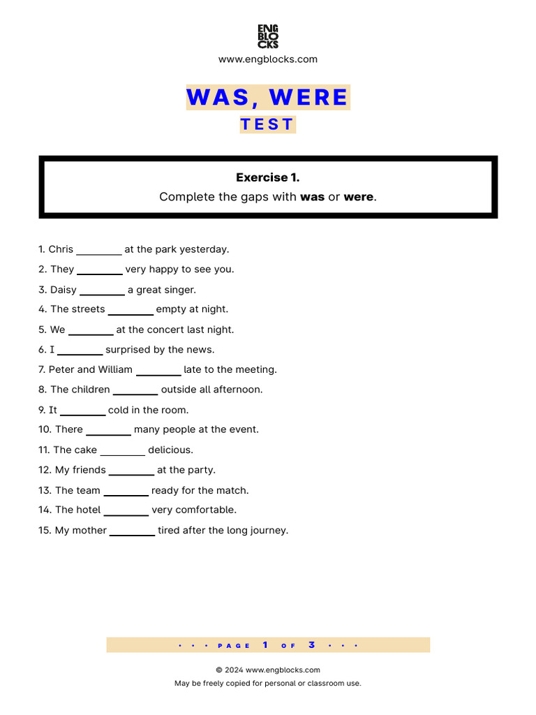 Was Were Test Worksheet | PDF